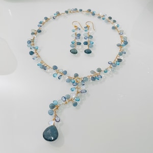 Blue Gemstone Signature Lariat Necklace in Gold-fill and Moss ...