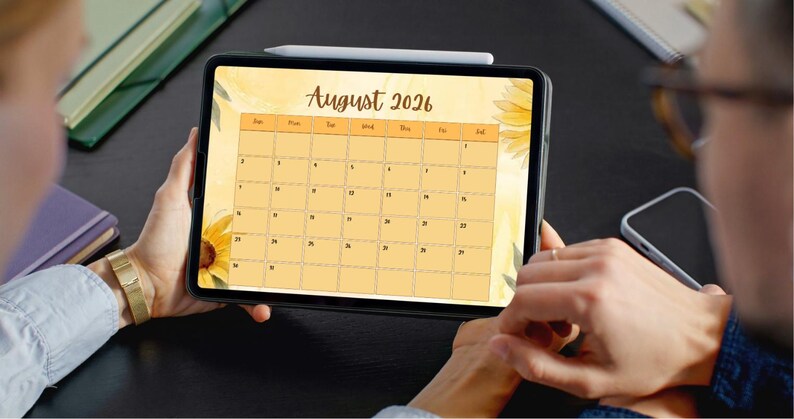 August 2026 Sunflower Calendar | Monthly Floral Planner (digital ...