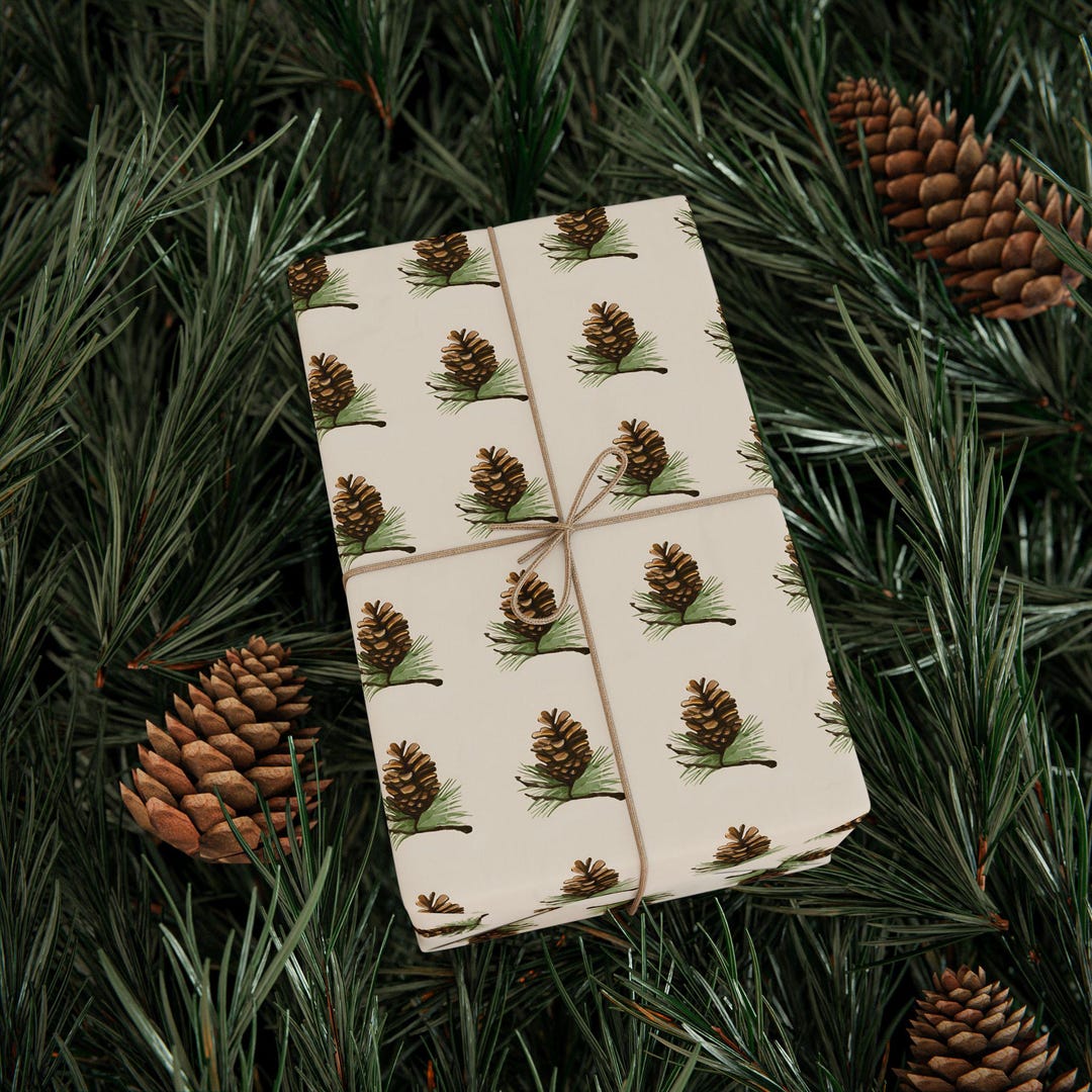 Pine Cone Christmas Wrapping Paper Set, Holiday Gift Wrap - Etsy
