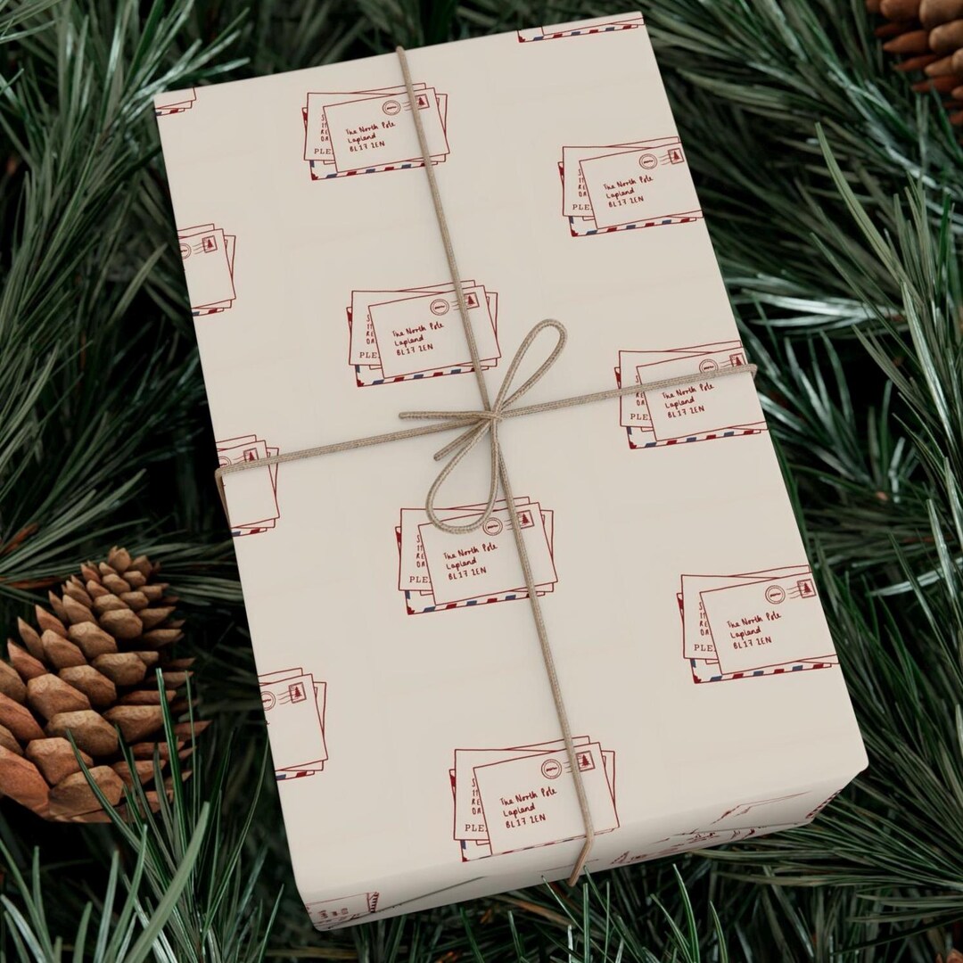 Christmas Wrapping Paper, Letter to North Pole Gift Wrap, Vintage ...