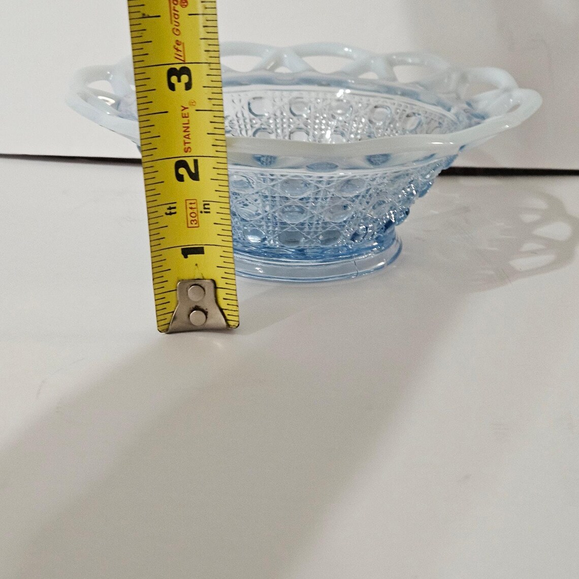 Vintage Imperial Glass Katy Blue Opalescent Bowl Open Lace Trim Cane ...