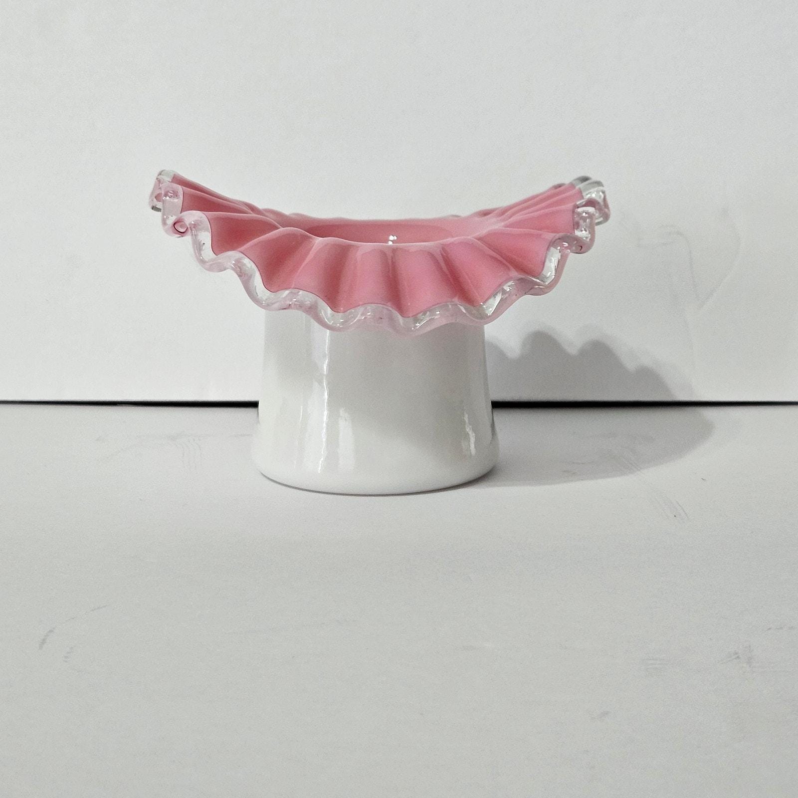 Fenton Miniature Peach Crest Top Hat Vase Crimped Art Glass - Etsy