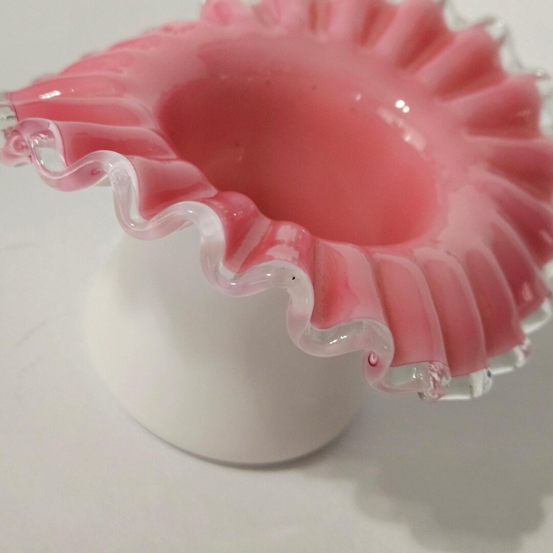 Fenton Miniature Peach Crest Top Hat Vase Crimped Art Glass - Etsy