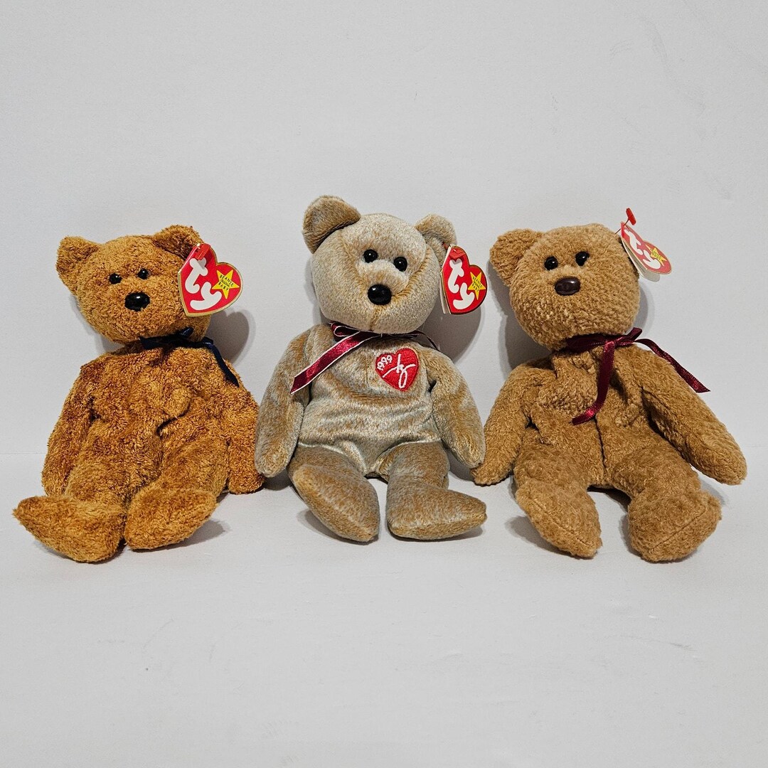 TY Beanie Babies Lot of 3 Originals Fuzz 1999 Signature Bear Curly Tags ...