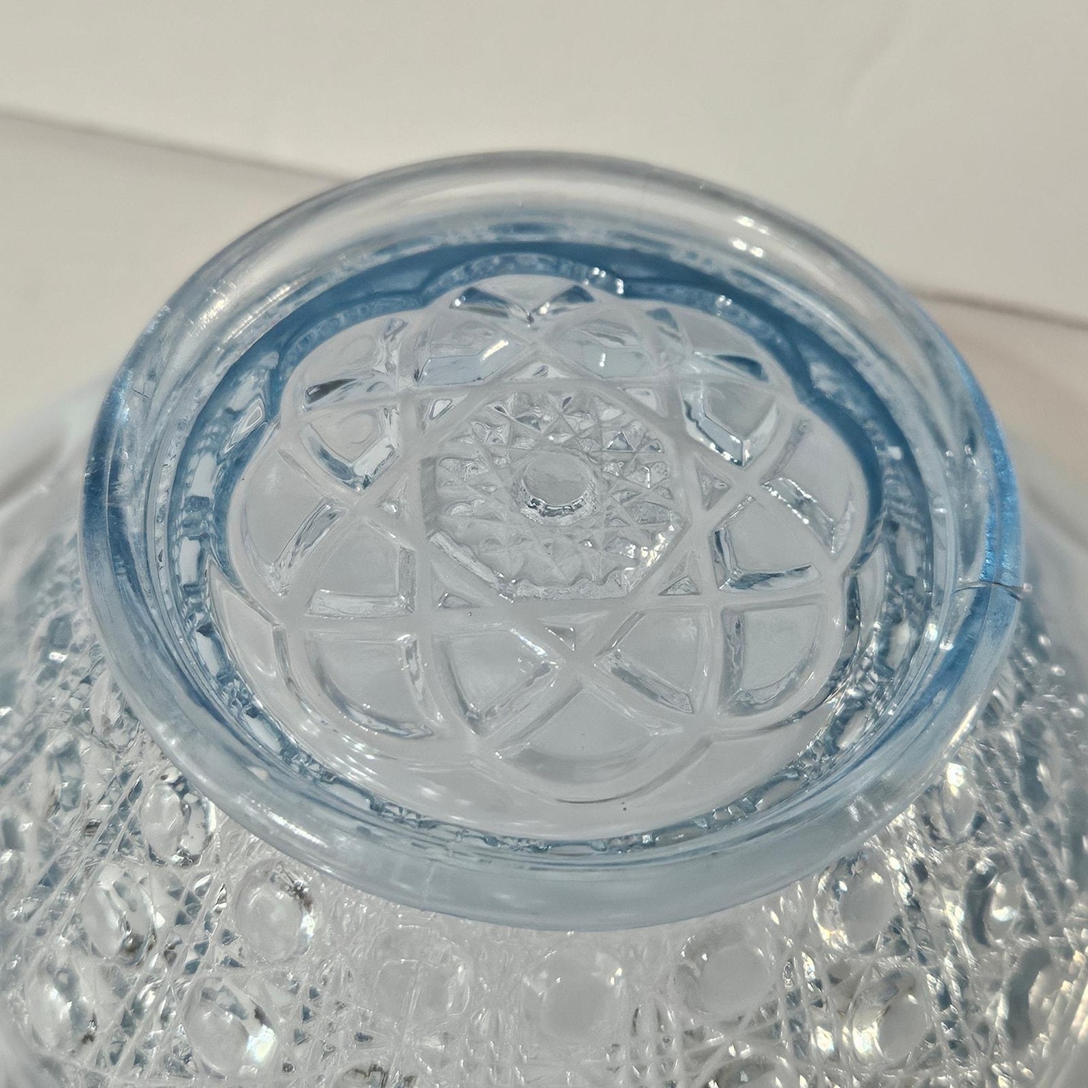 Vintage Imperial Glass Katy Blue Opalescent Bowl Open Lace Trim Cane ...