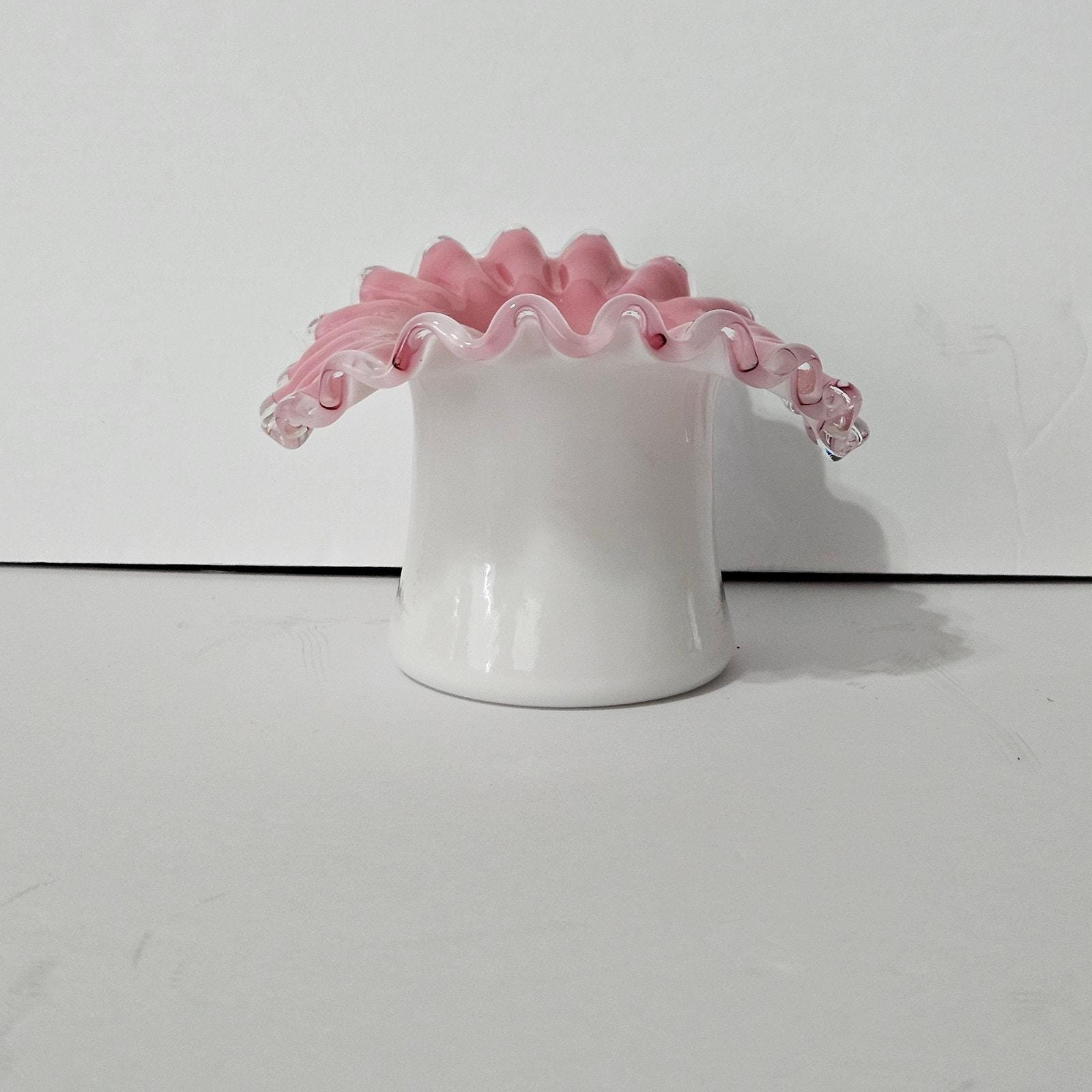 Fenton Miniature Peach Crest Top Hat Vase Crimped Art Glass - Etsy