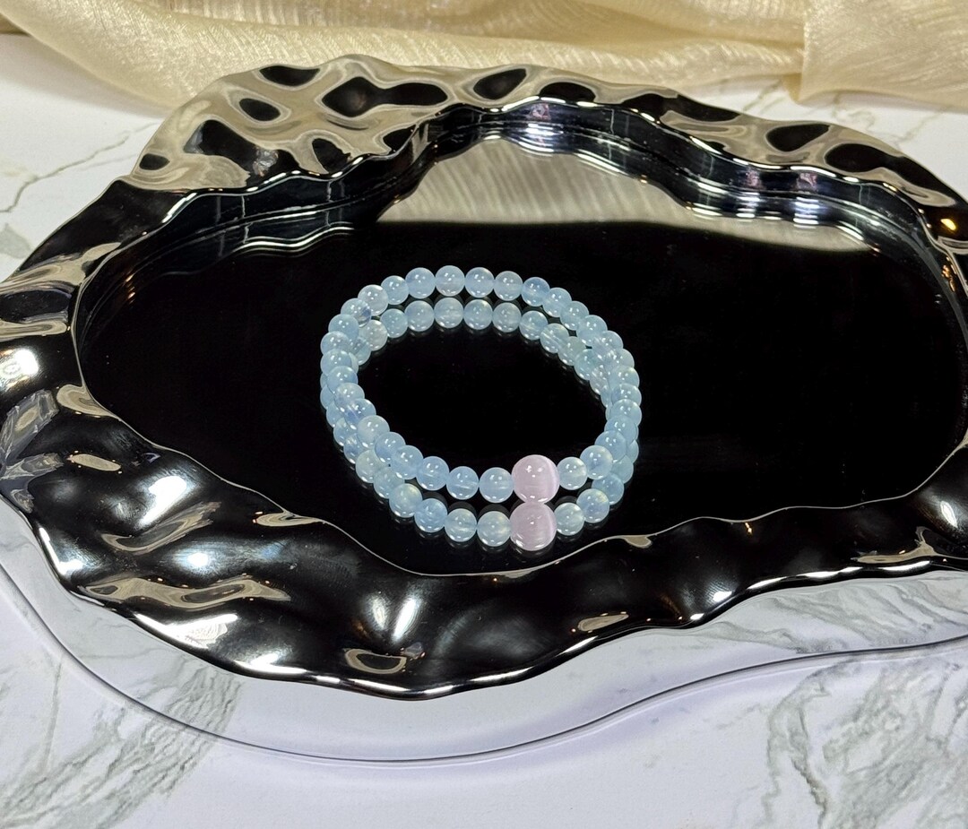 Beautiful Handmade 5mm Natural Baby Blue Aquamarine With Selenite Top ...