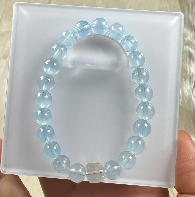 Beautiful Handmade 8mm Natural Baby Blue Aquamarine With Cute Clear ...