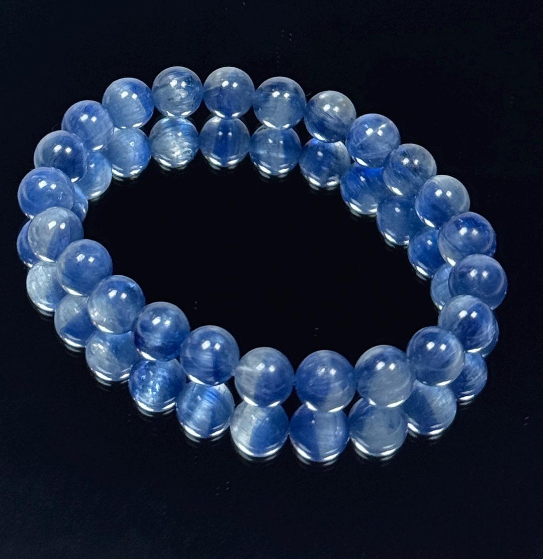 Beautiful Handmade 8mm Blue Sakura Rain Natural Jadeite Blue Kyanite ...