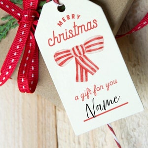 Printable Red Stripe Bow Gift Tags: Editable Template (digital Download ...