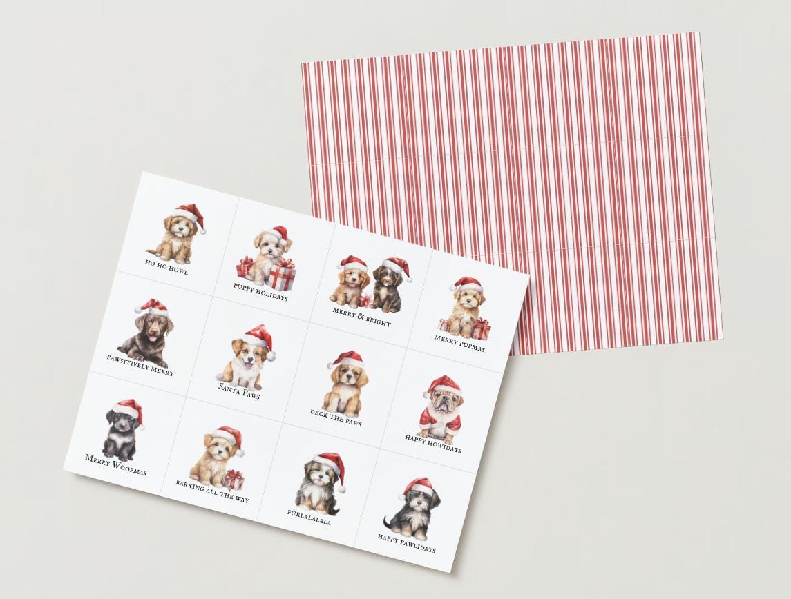 Printable Santa Paws Gift Tags, Editable Gift Tag, Puppy Themed Digital ...