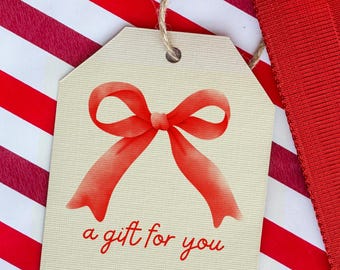 Printable Red Bow Gift Tags, Editable Gift Tag, Bow Themed Digital ...