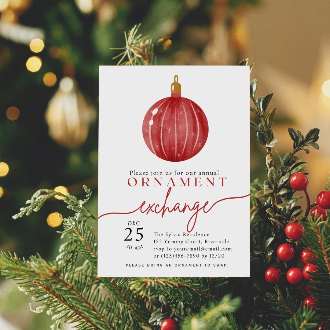 Printable Ornament Party Invite (portrait), Editable Invite Card ...