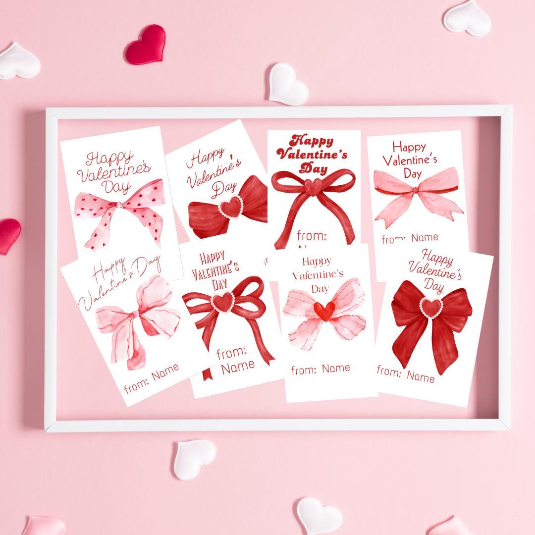 Printable Valentine's Bow Theme, Editable Classroom Valentines ...