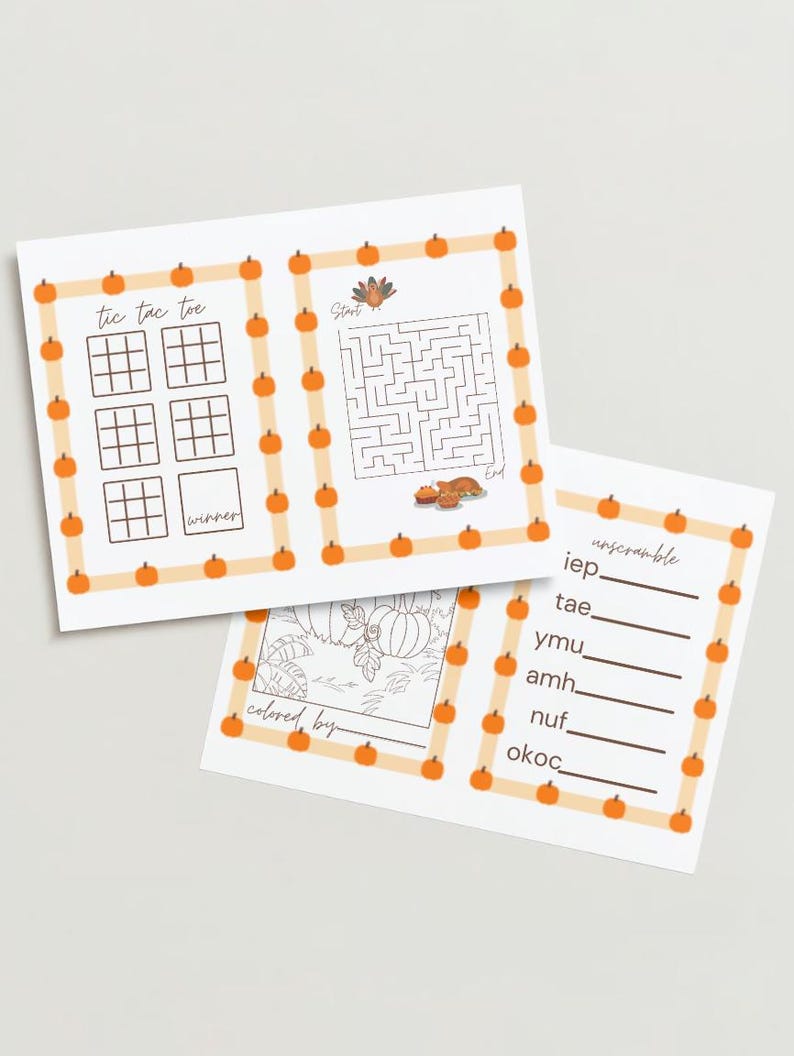 Printable Thanksgiving Game Bundle: Tic Tac Toe, Coloring Page (digital ...
