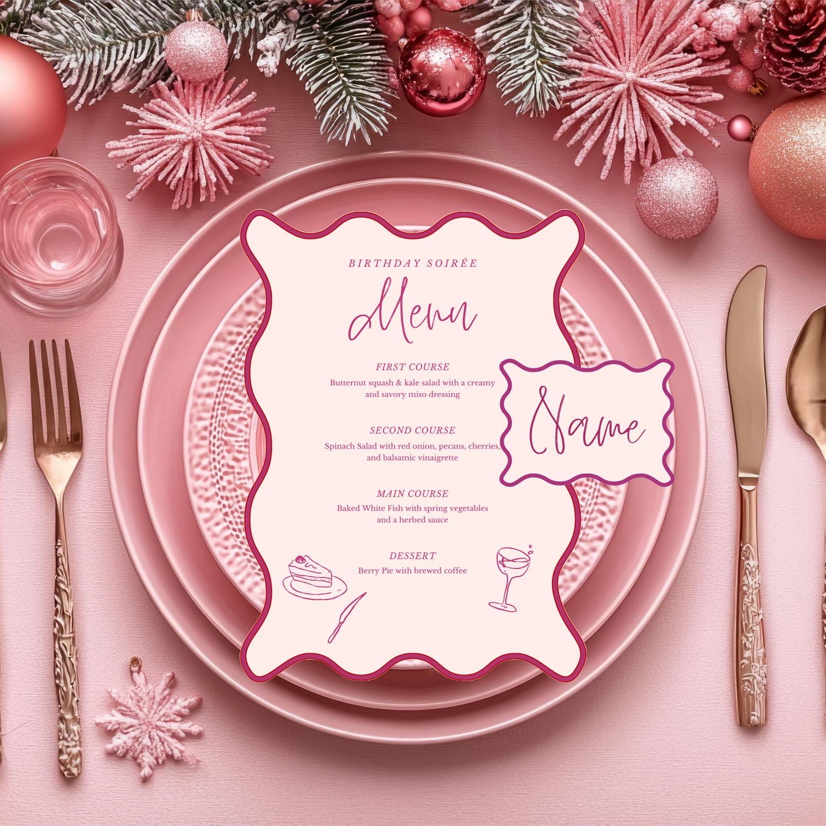 Editable Scalloped Place Card Template: Dinner Party Guest Name Card ...