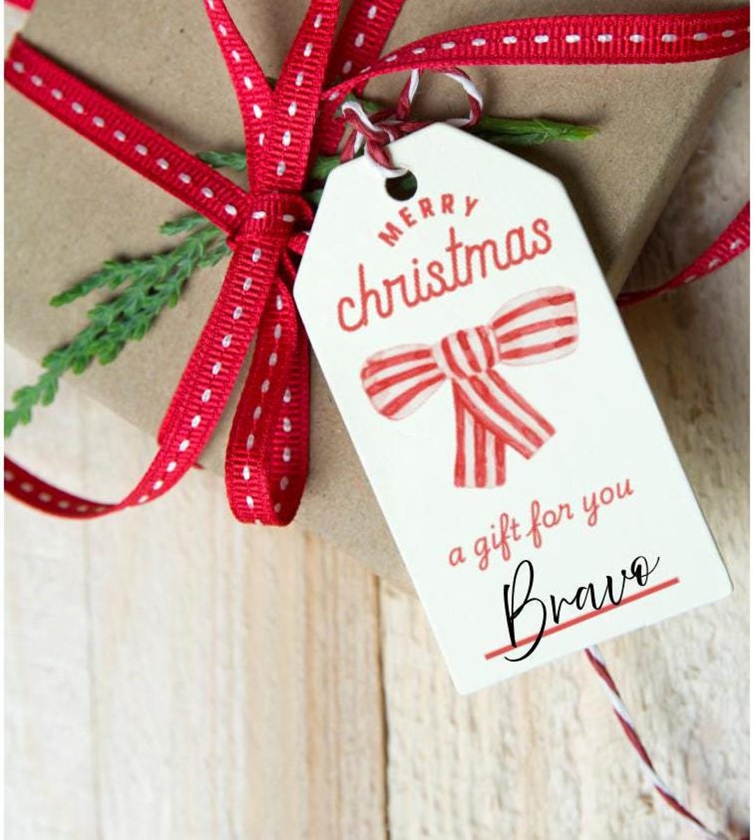 Printable Red Stripe Bow Gift Tags: Editable Template (digital Download ...