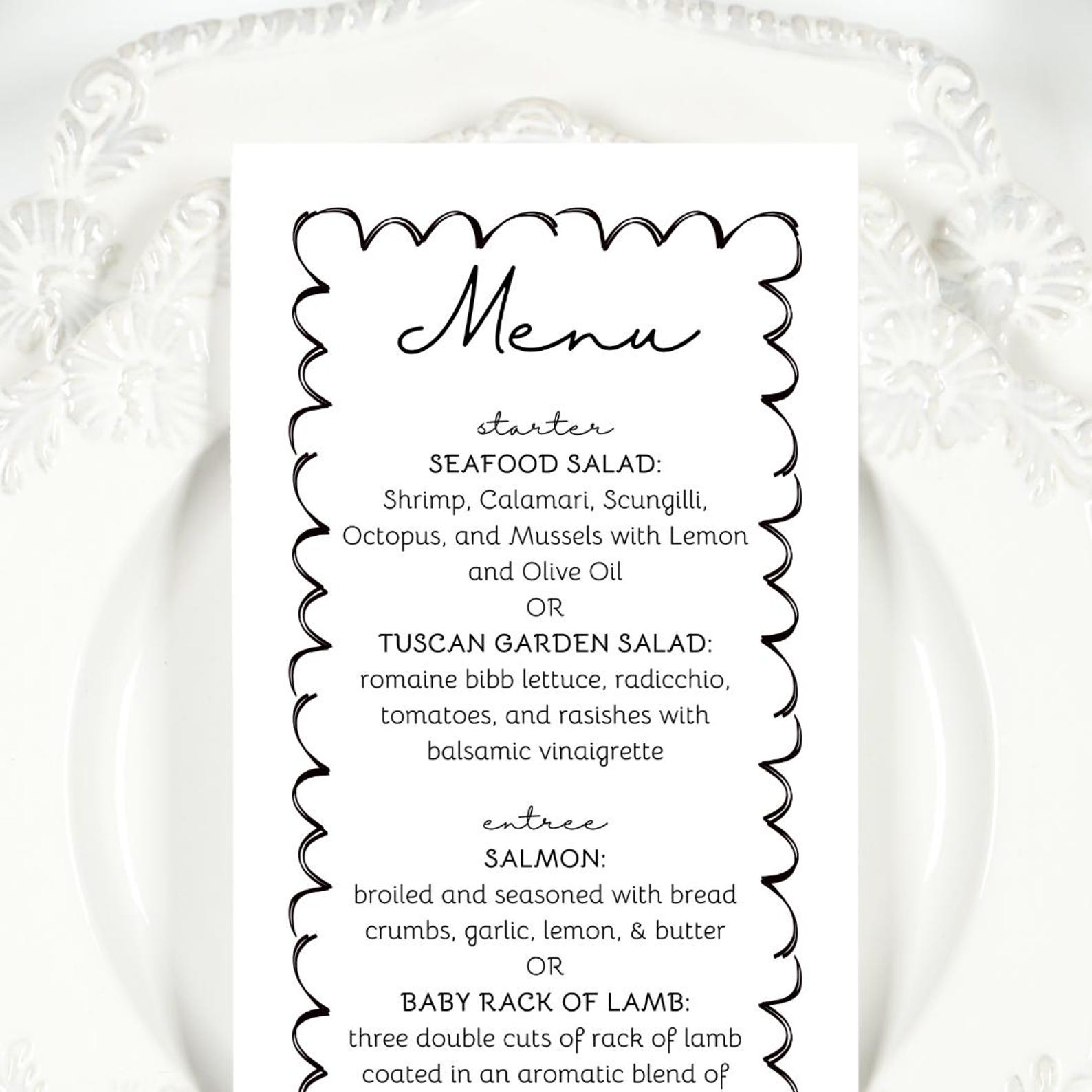 Printable Ruffles Menu Card, Editable Menu Card, Ruffle Frame Menu ...