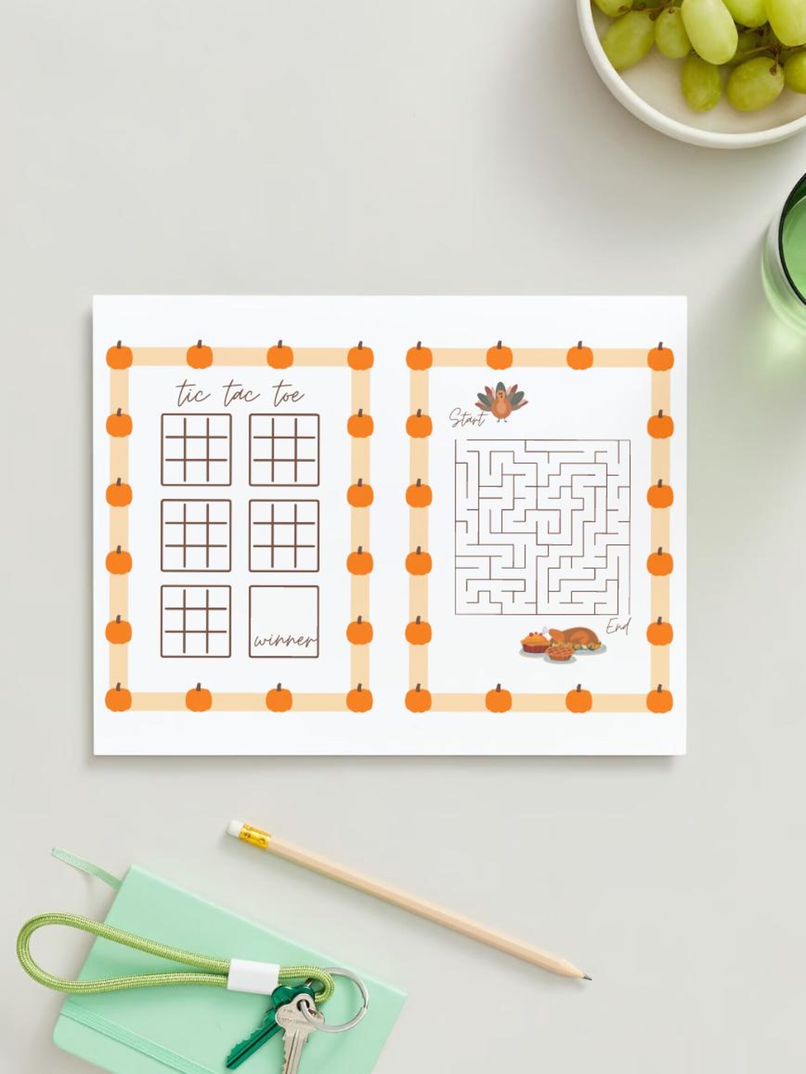 Printable Thanksgiving Game Bundle: Tic Tac Toe, Coloring Page (digital ...