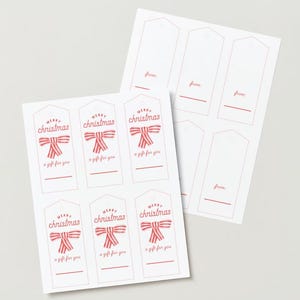 Printable Red Stripe Bow Gift Tags: Editable Template (digital Download ...