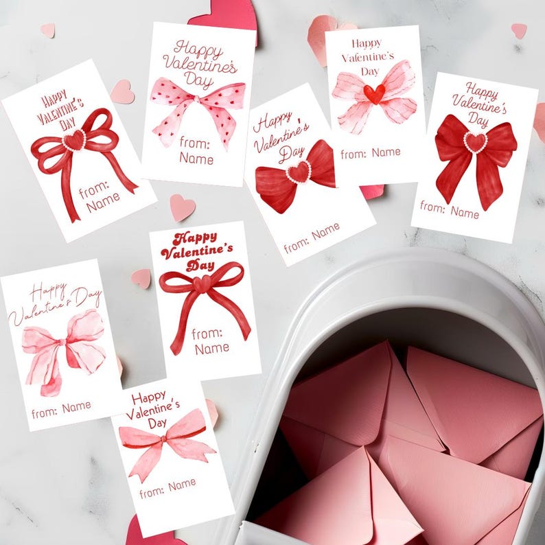 Printable Valentine's Bow Theme, Editable Classroom Valentines ...