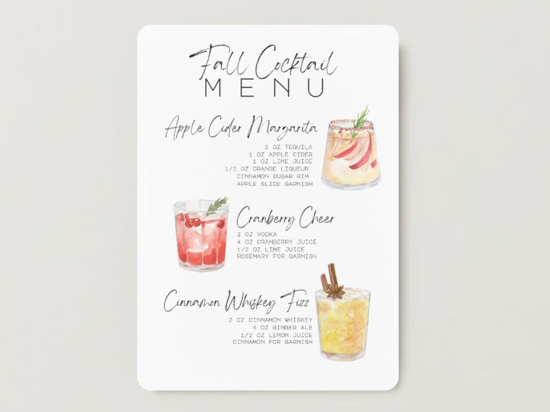 Printable Fall Cocktail Menu Card: Thanksgiving Template (editable ...