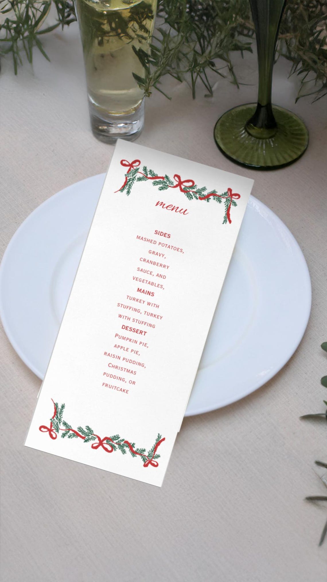 Printable Holly Holiday Menu Card, Editable Name Card, Dinner Party ...