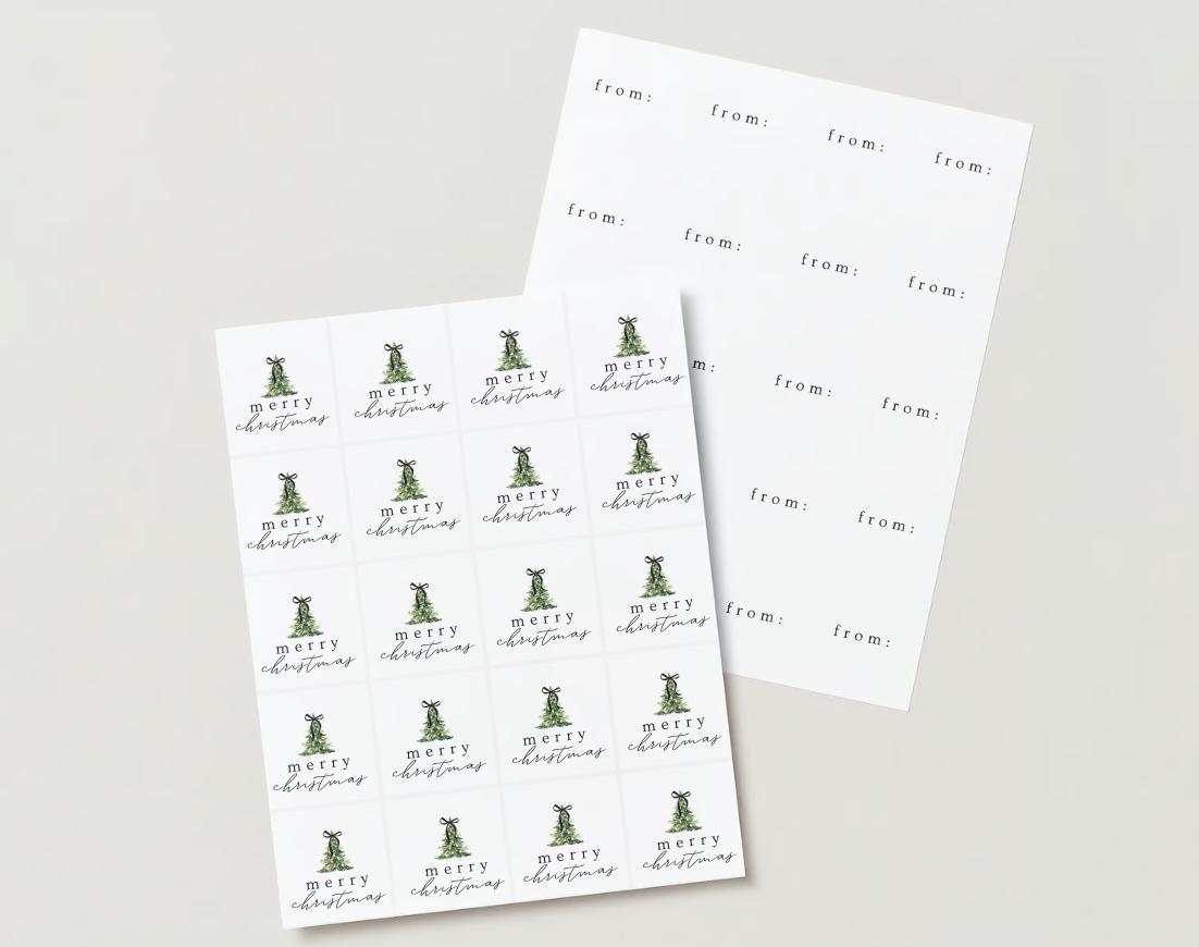 Printable Christmas Tree Bow Gift Tags: Editable Template (digital ...