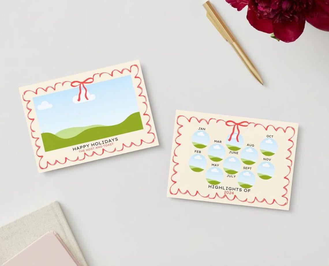 Printable Red Ruffles Holiday Photo Card landscape, Editable Photo Card ...