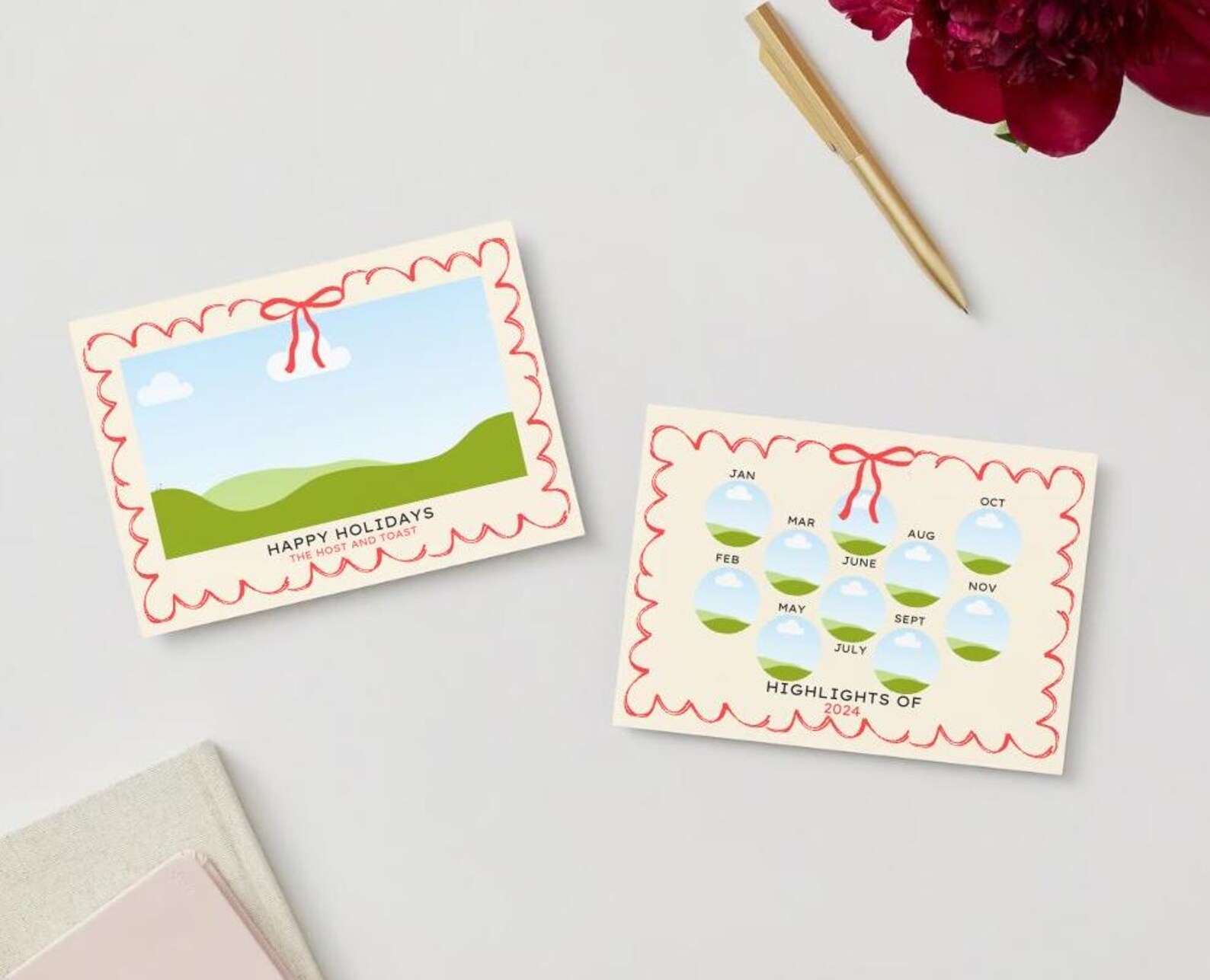 Printable Red Ruffles Holiday Photo Card landscape, Editable Photo Card ...