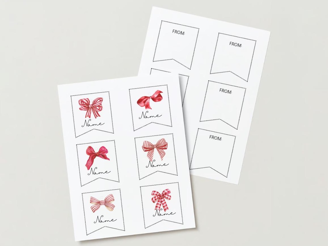 Printable Red Bow Gift Tags, Editable Gift Tag, Bow Themed Digital ...