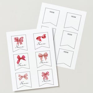 Printable Red Bow Gift Tags, Editable Gift Tag, Bow Themed Digital ...