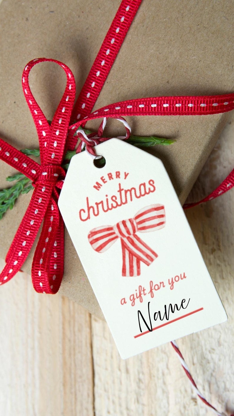 Printable Red Stripe Bow Gift Tags: Editable Template (digital Download ...