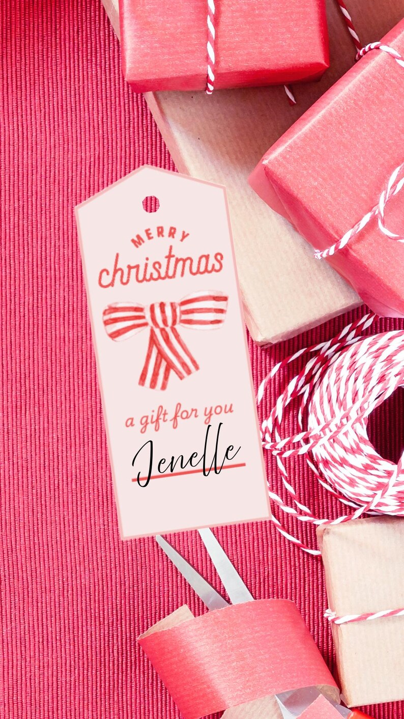 Printable Red Stripe Bow Gift Tags: Editable Template (digital Download ...