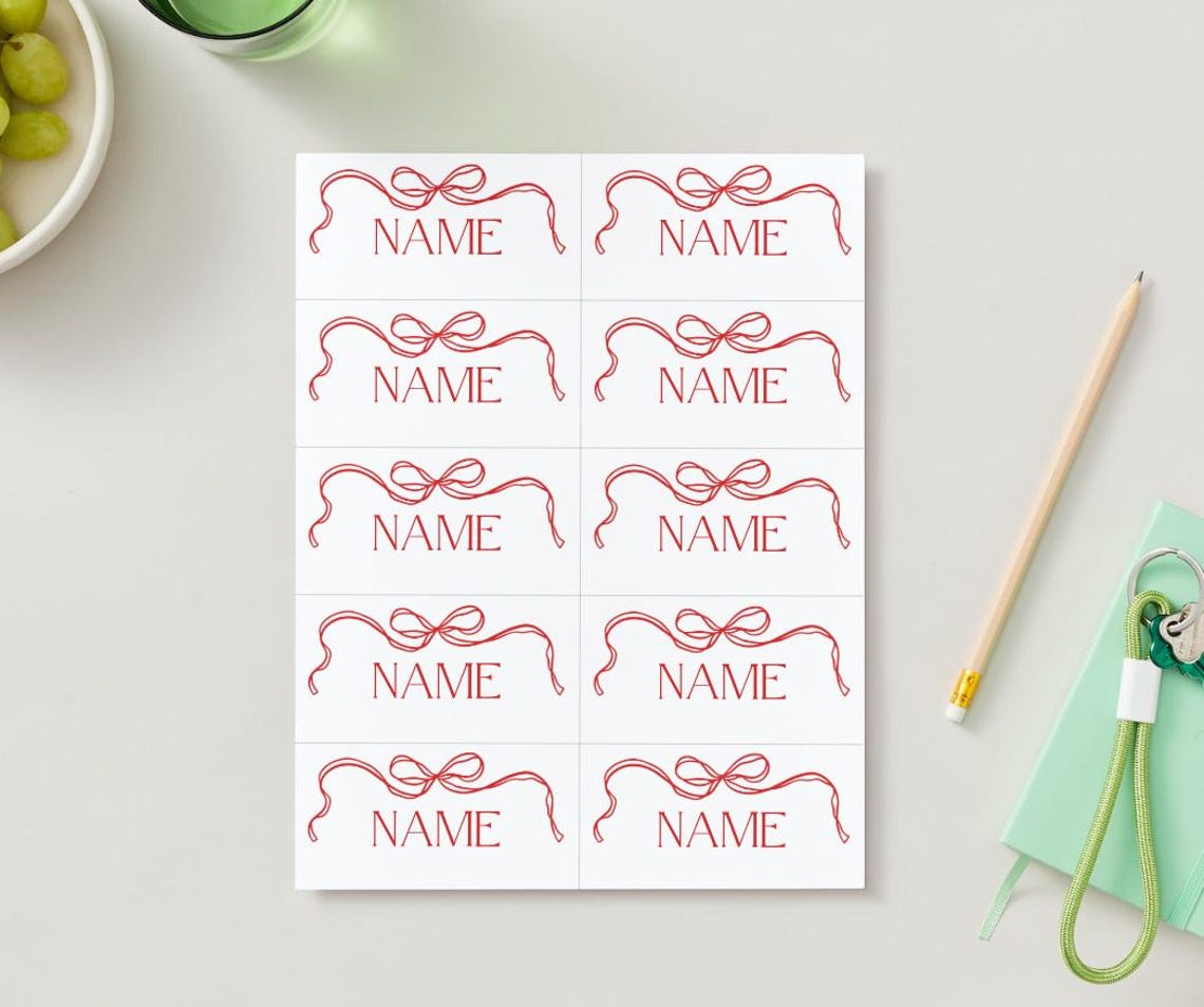 Printable Red Bow Name/place Cards, Editable Party Tags - Etsy