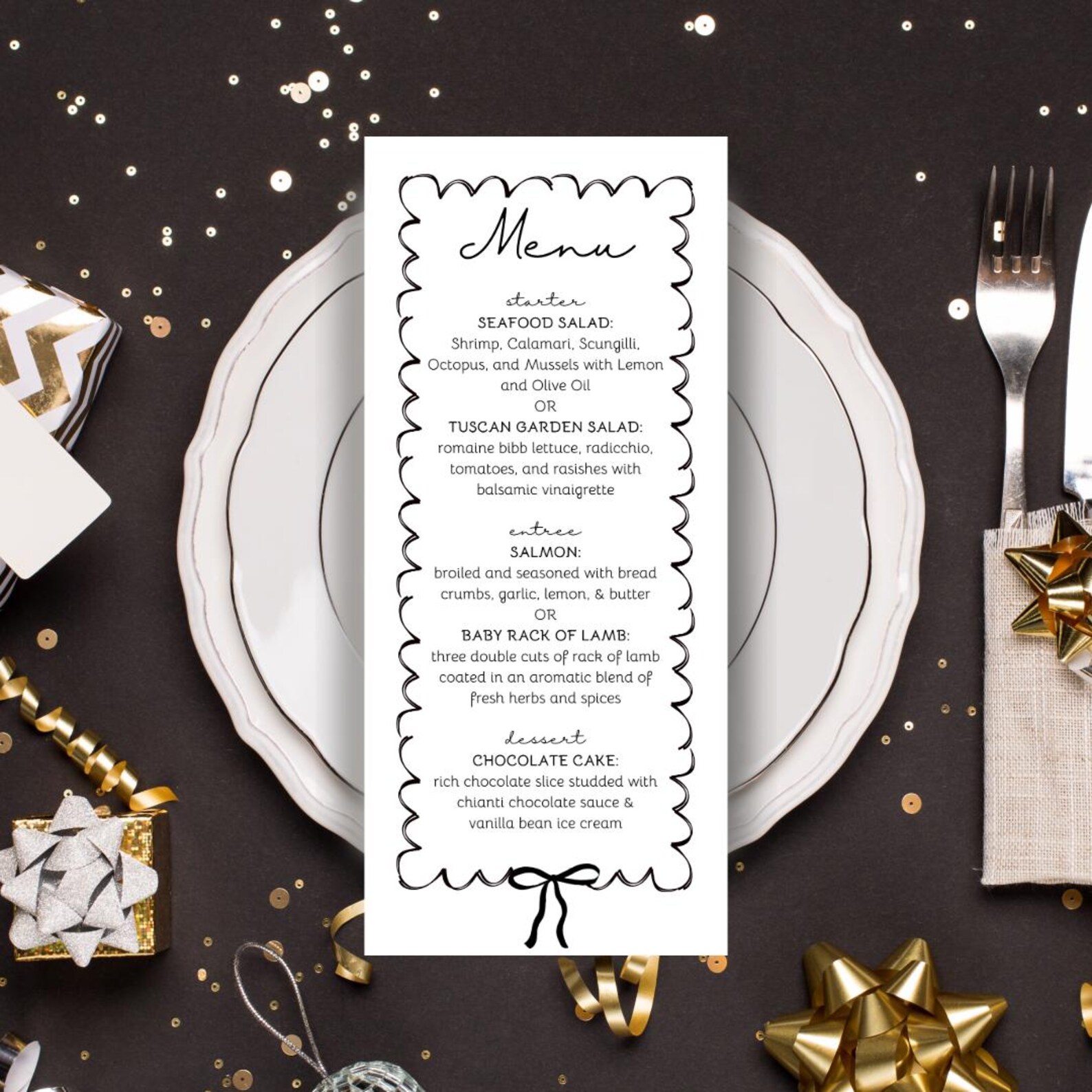 Printable Ruffles Menu Card, Editable Menu Card, Ruffle Frame Menu ...