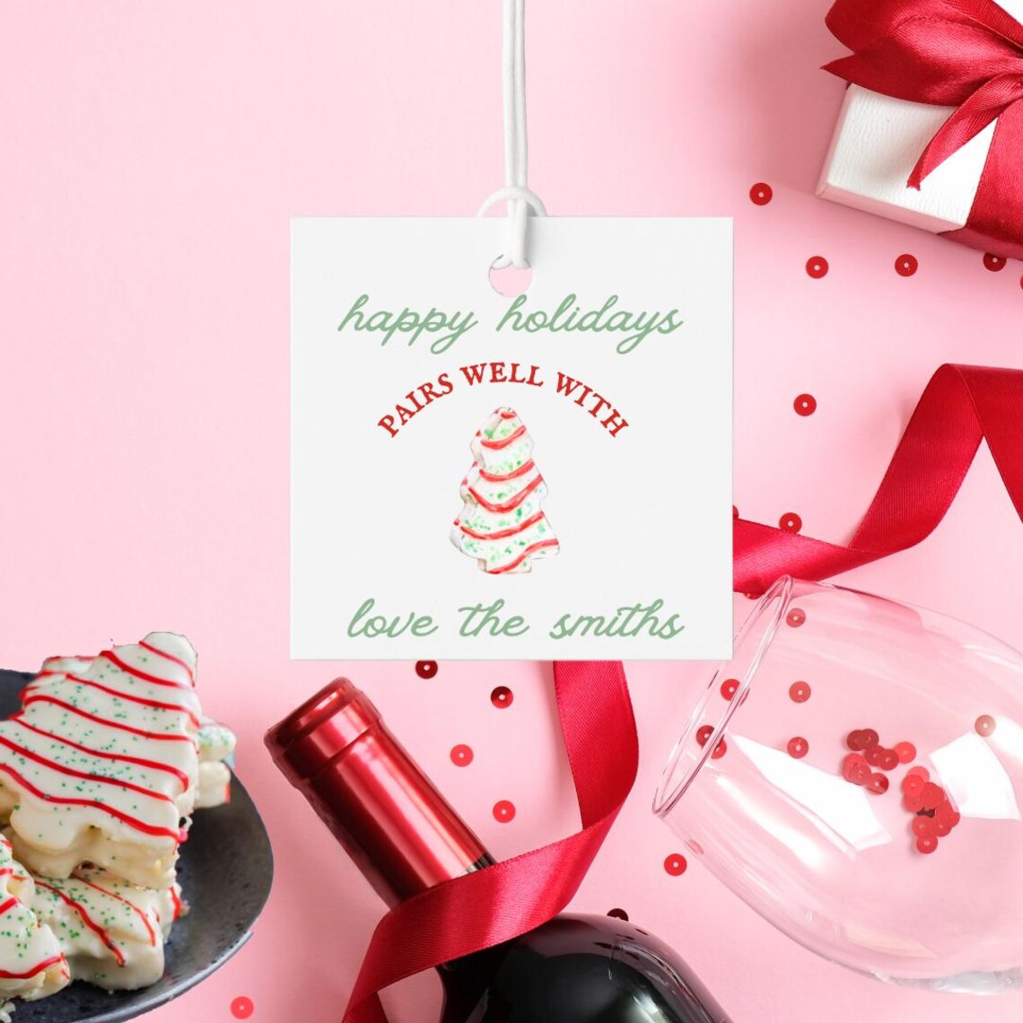 Printable Pairs Well Tree Cake Gift Tags, Editable Wine Gift Tag ...