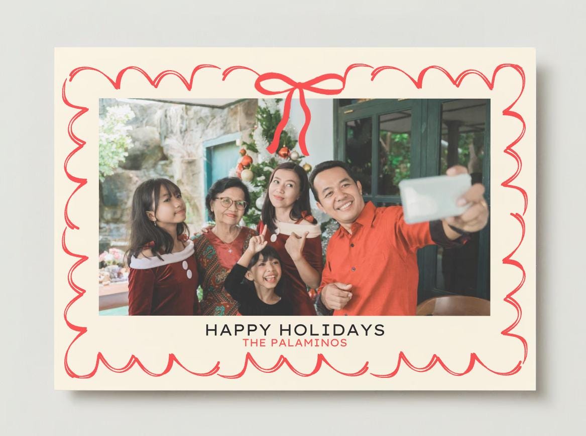 Printable Red Ruffles Holiday Photo Card (landscape), Editable Photo ...