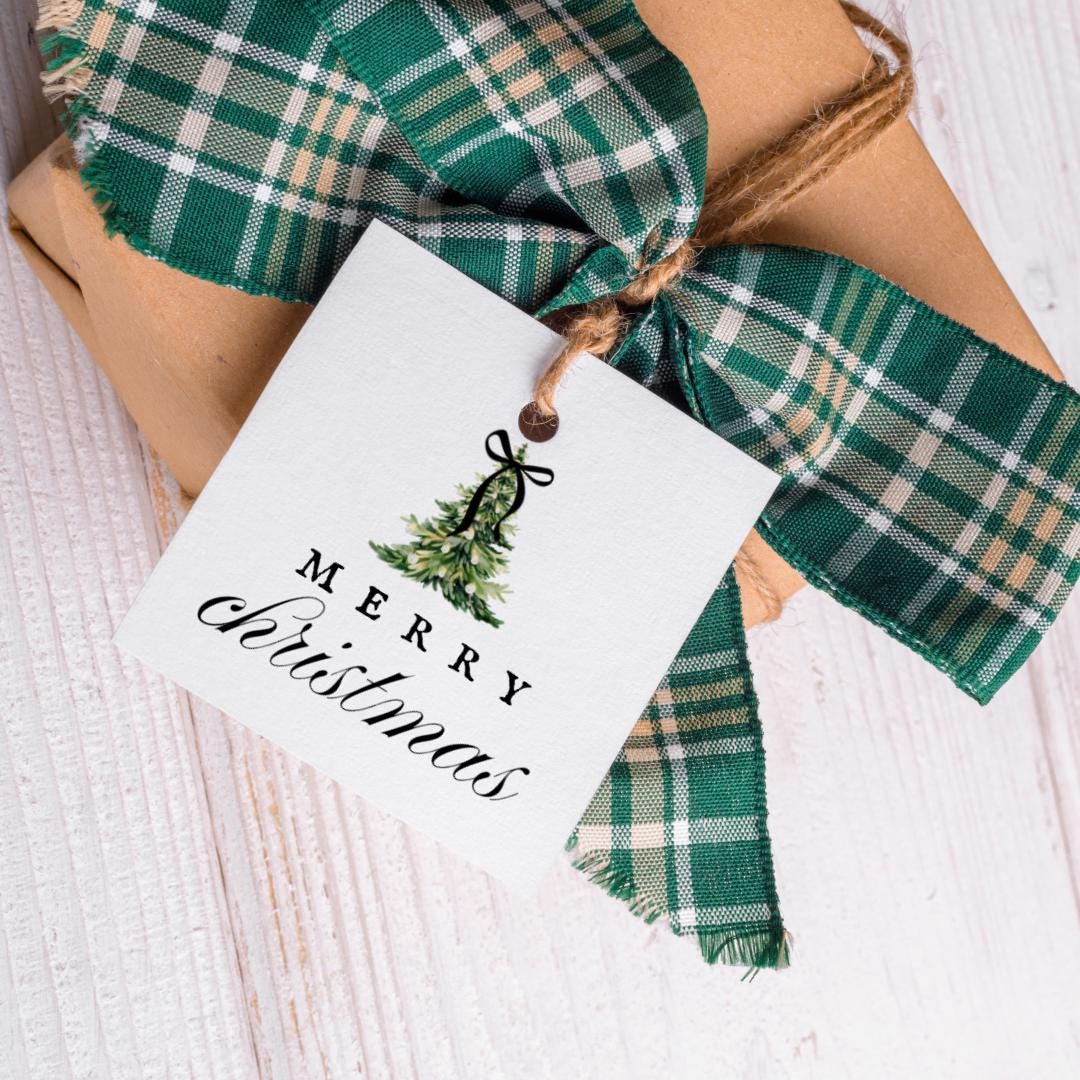Printable Christmas Tree Bow Gift Tags: Editable Template (digital ...