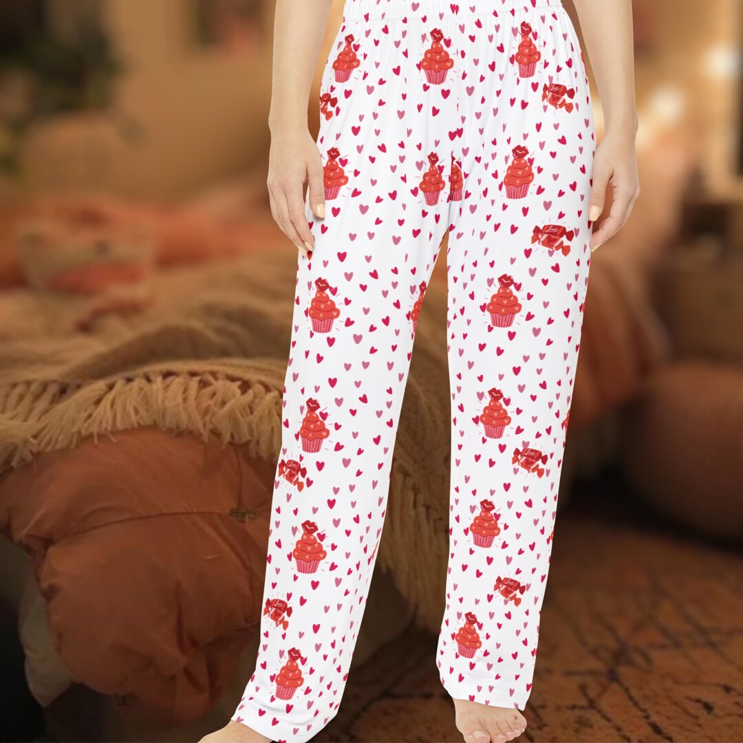 Valentines Candy Coquette Pattern Pajama Pants, Cupcake Pajama ...