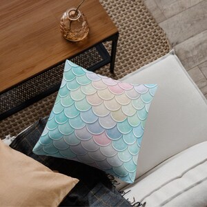 Mermaid Scales Pillow, Fish Scale Decor, Ocean Theme Cushion, Pastel ...