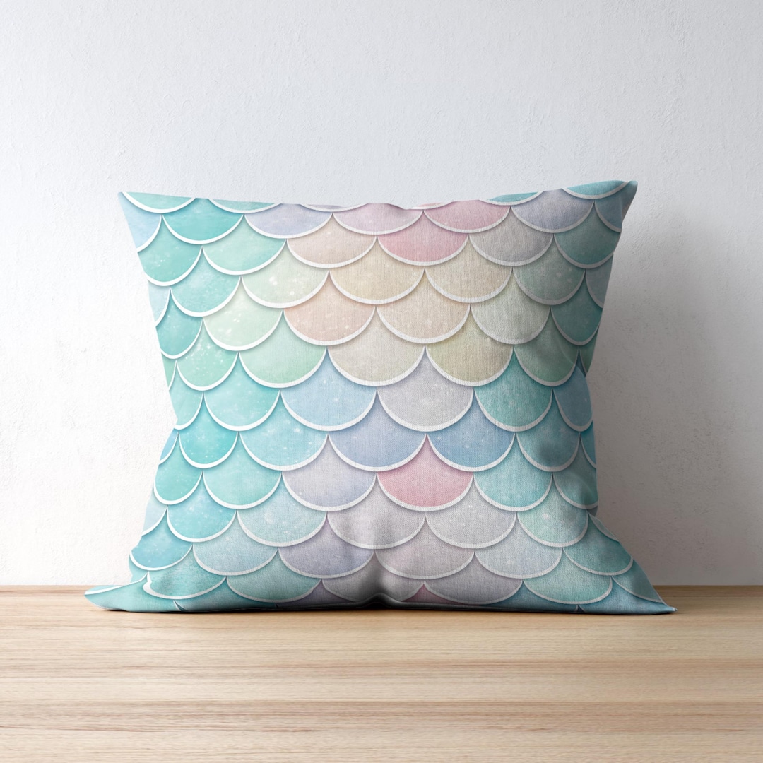 Mermaid Scales Pillow, Fish Scale Decor, Ocean Theme Cushion, Pastel ...