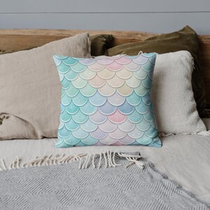 Mermaid Scales Pillow, Fish Scale Decor, Ocean Theme Cushion, Pastel ...