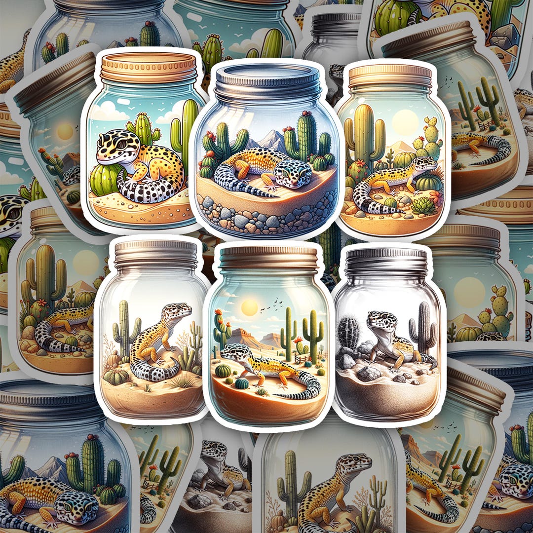 Leopard Gecko in A Jar Sticker Bundle, Waterproof Vinyl Reptile ...
