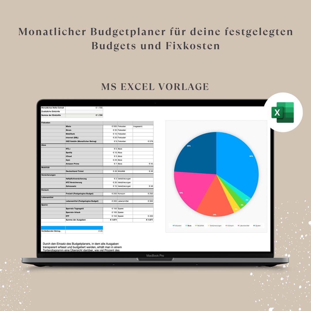 Monthly Budget Planner Template in MS Excel Clear Overview of Fixed ...