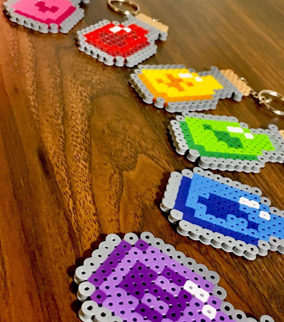Potion Bottle Keychain, Perler Bead Keychain, Colorful Keychain ...