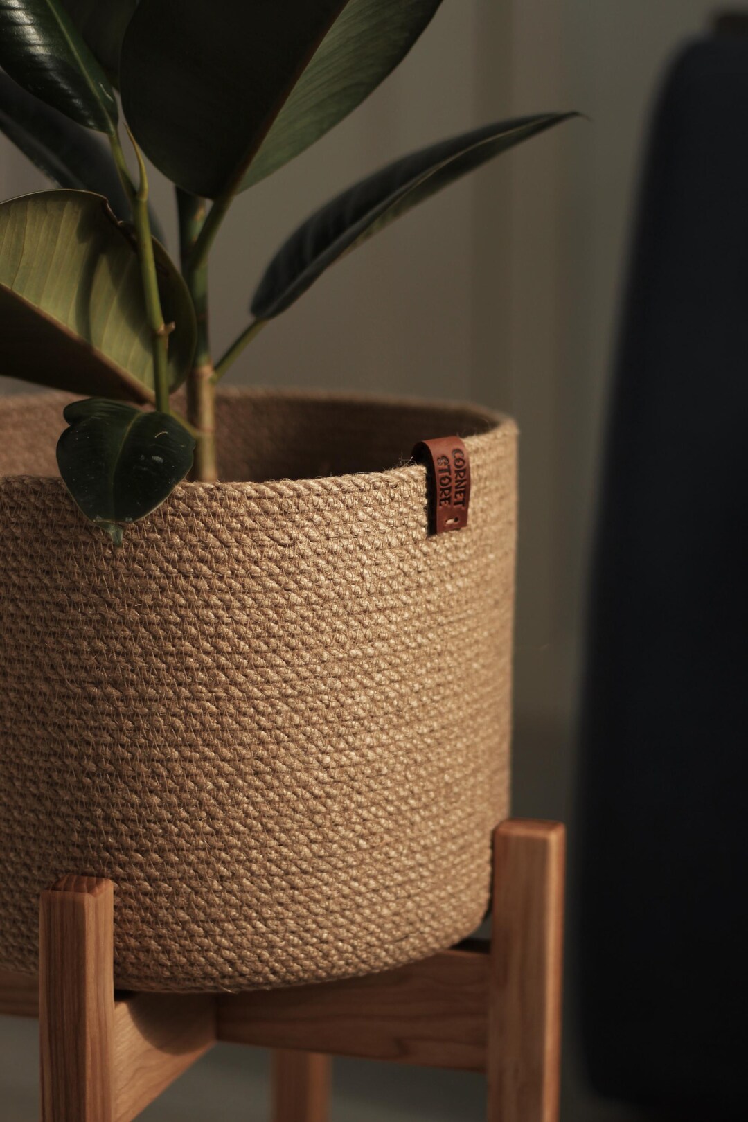 Jute Rope Plant Pot With Stand, Boho Style, Decorative Cylinder Flower ...