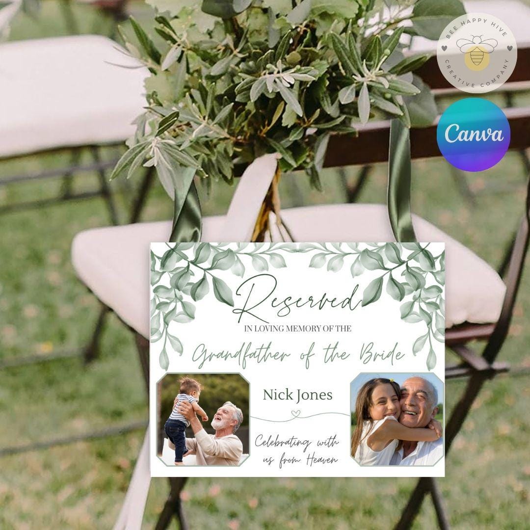 Reserved in Loving Memory Wedding Sign, Reserved Seat Sign, Digital ...