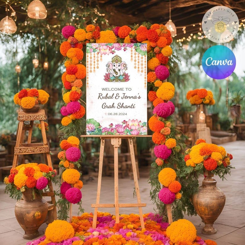 Indian Hindu Wedding Sign, Grah Shanti Welcome Sign, Housewarming ...