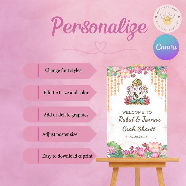 Indian Hindu Wedding Sign, Grah Shanti Welcome Sign, Housewarming ...